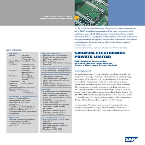 Case Study - SAP Business One - SAHASRA ELECTRONICS | PDF