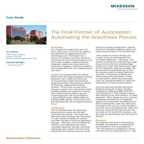 Case study stlukes(anesthesia)-the final frontier of automation | PDF