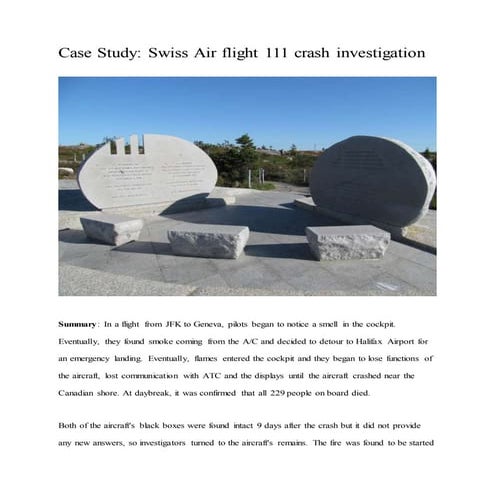 Case study swiss air flight 111 crash investigation | DOCX