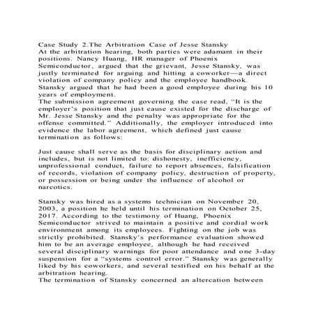 Case Study 2.The Arbitration Case of Jesse StanskyAt the arbitra | DOCX