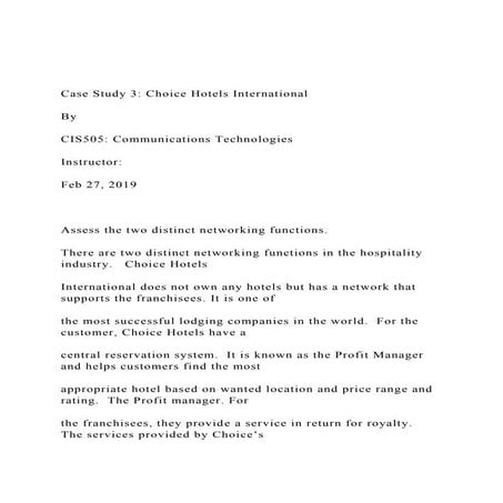 Case Study 3 Choice Hotels International By CIS505 C.docx