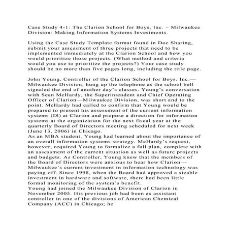 Case Study 4-1 The Clarion School for Boys, Inc. – Milwaukee Divisi.docx