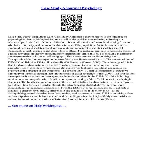 Case Study Abnormal Psychology | PDF