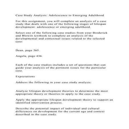 Case Study Analysis Adolescence to Emerging AdulthoodFor this a | DOCX
