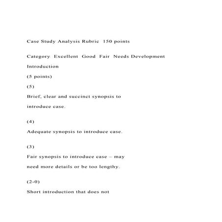 Case Study Analysis Rubric 150 points Category Excell.docx