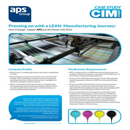 Cimlogic TrakSYS Customer Case study - APS Group | PDF