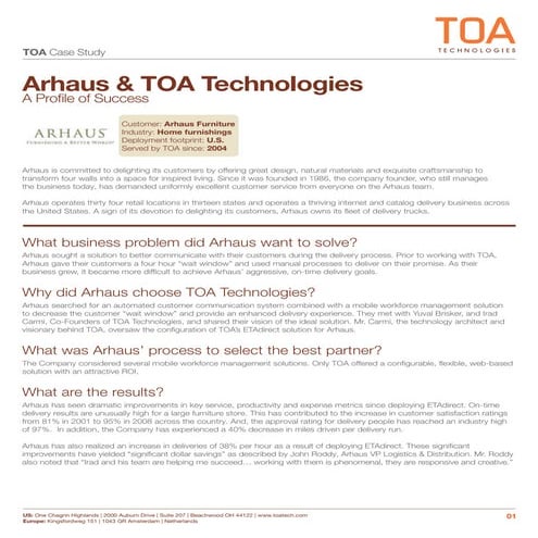 TOA Technologies and Arhaus | PDF