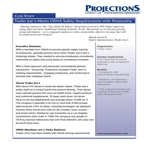 Case Study: Trader Joe’s Meets OSHA Safety Requirements with Personality | PDF