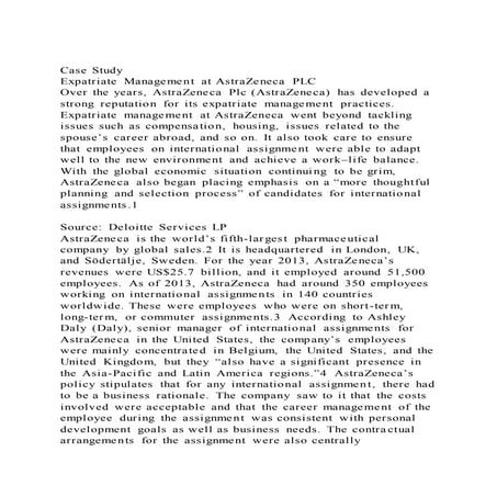 Case Study Expatriate Management at AstraZeneca PLCOver the ye | DOCX