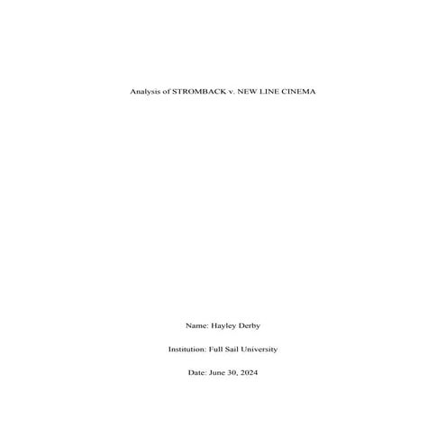 Analysis of STROMBACK v. NEW LINE CINEMA | DOCX