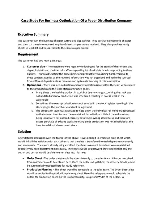 Case study for business process optimization | PDF