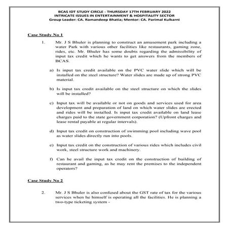 CASE STUDY PAPER - GST- INTRICATE ISSUES IN ENTERTAINMENT & HOSPITALITY ...