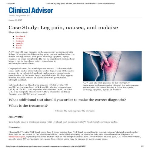 Case study leg pain, nausea, and malaise | PDF