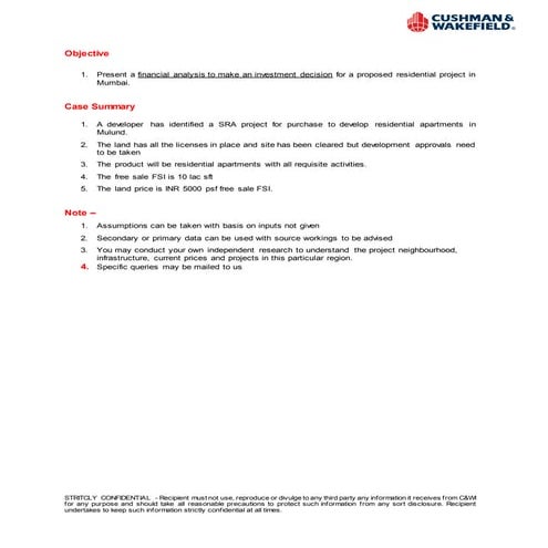 Case study Financial model for Real Estate Project | DOCX