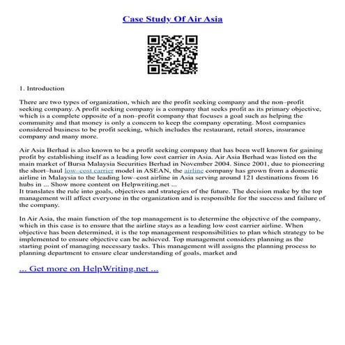 Case Study Of Air Asia | PDF