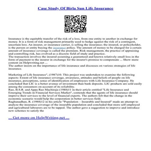 Case Study Of Birla Sun Life Insurance | PDF