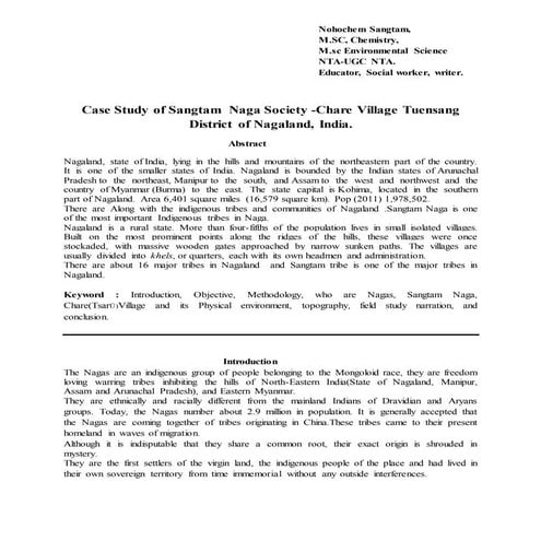 Case study of sangtam naga society chare village tuensang district of ...