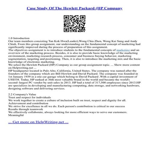 Case Study Of The Hewlett Packard (HP Company | PDF
