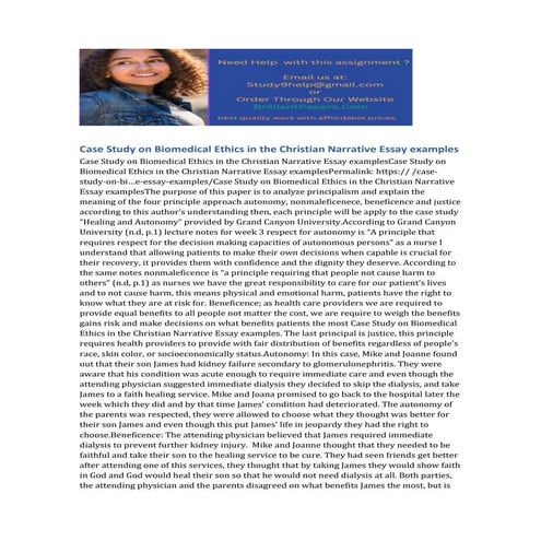 Case Study on Biomedical Ethics in the Christian Narrative Essay.docx ...