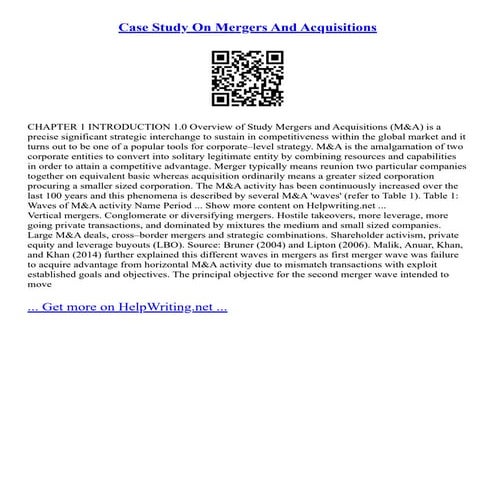 Case Study On Mergers And Acquisitions | PDF