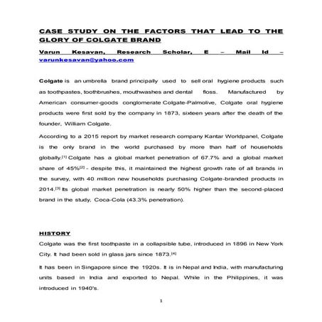 CASE STUDY ON THE FACTORS THAT LEAD TO THE GLORY OF COLGATE BRAND | DOCX