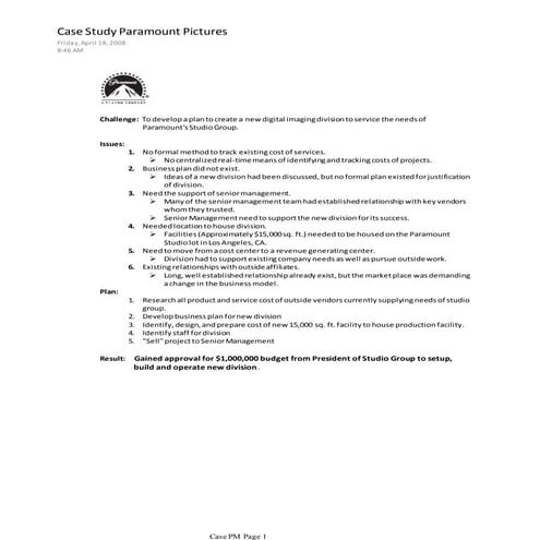 Case Study Paramount Pictures | PDF