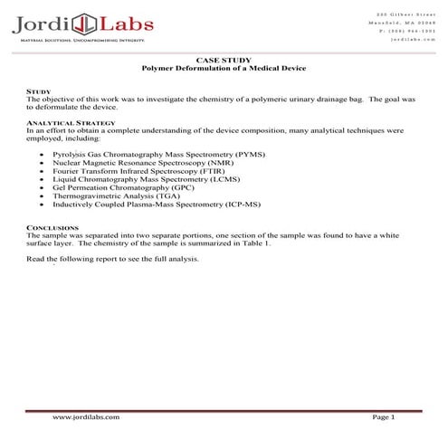 Polymer Deformulation of a Medical Device case study | PDF