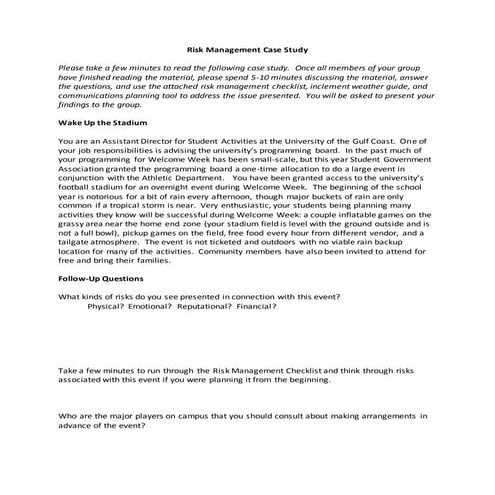 Case Study Risk Management Docx