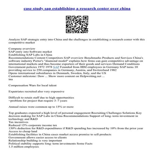 Case Study Sap Establishing A Research Center Over China | PDF