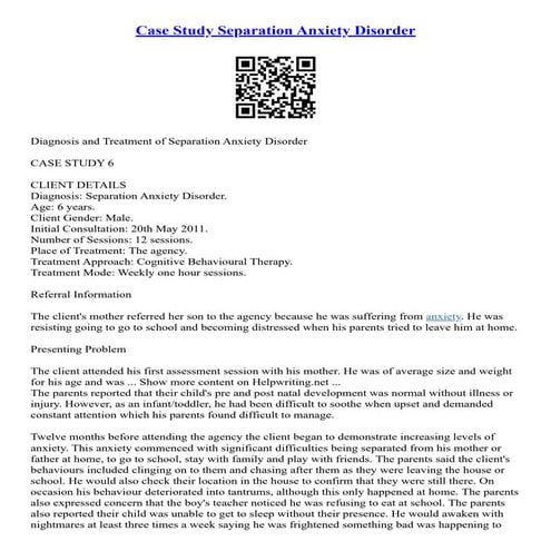 Case Study Separation Anxiety Disorder | PDF