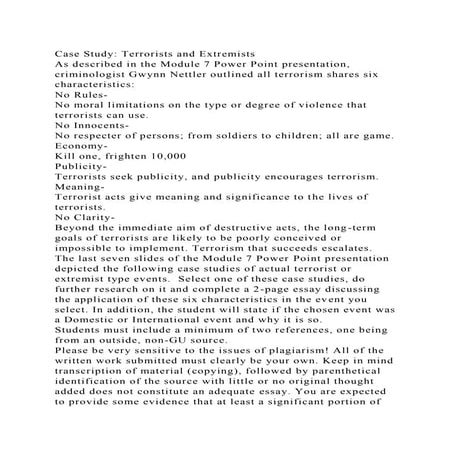Case Study Terrorists and ExtremistsAs described in the Module 7 .docx