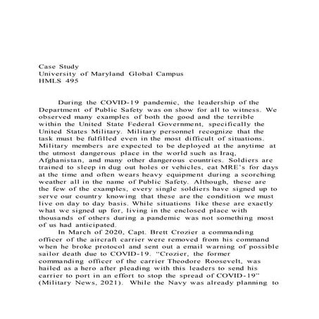 Case StudyUniversity of Maryland Global CampusHMLS 495 | DOCX