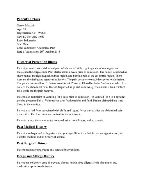 Clinical Case Write Up Sample | PDF