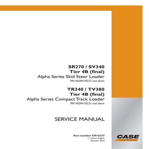 Case sv280 tier 4 b (final) alpha series skid steer loader service ...