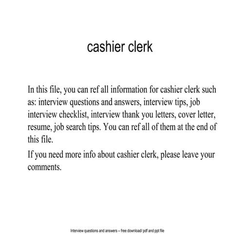 Cashier clerk | PPT