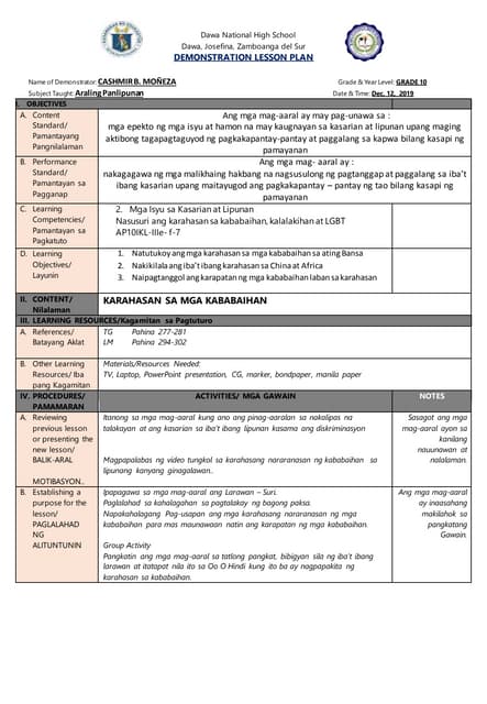 Detailed Lesson Plan- Araling Panlipunan 10 | DOCX
