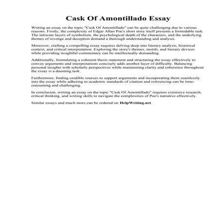 Cask Of Amontillado Essay | PDF