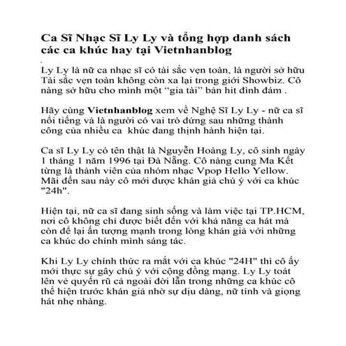 Tổng hợp thông tin về ca sĩ Ly Ly và các bài hát siêu hot tại ...