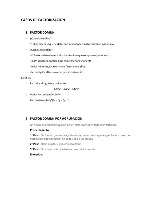 Casos de Factorizacion del Algebra de Baldor | PDF