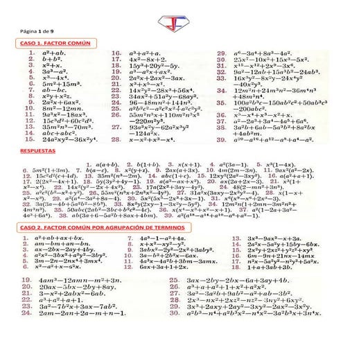 Ejercicios De Factorizacion Resueltos Pdf Factorización Por Factor