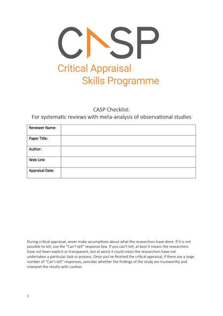 Critical Appraisal Skills Programme (CASP) Cohort Study Checklist ...