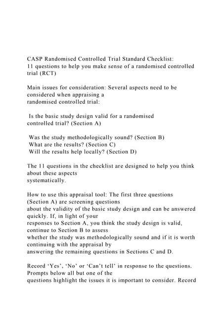 Critical Appraisal Skills Programme (CASP) Cohort Study Checklist ...