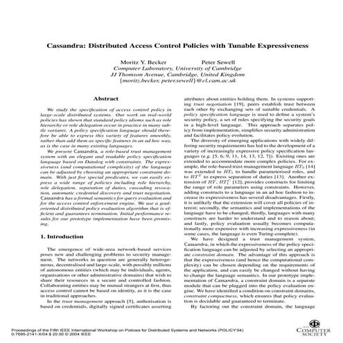 Cassandra Distributed Access Control Policies With Tunable Expressiveness Pdf