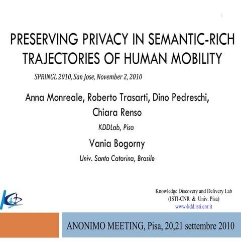 Preserving Privacy in Semantic-Rich Trajectories of Human Mobility | PPT