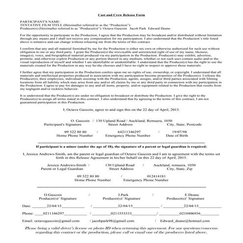 Cast and-crew-release-agreement | DOC | Documentary | Genres