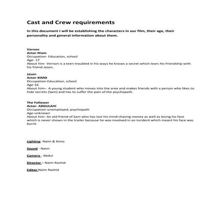 Cast and crew requirements | DOCX
