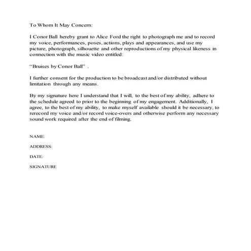 Cast release form | DOCX