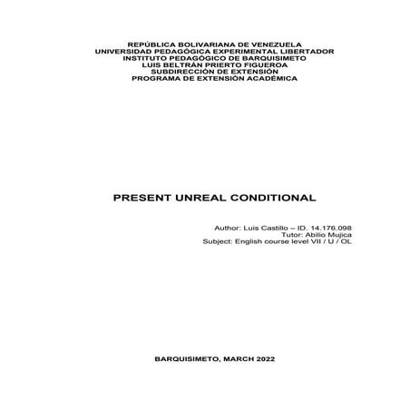 PRESENT UNREAL CONDITIONAL | PDF