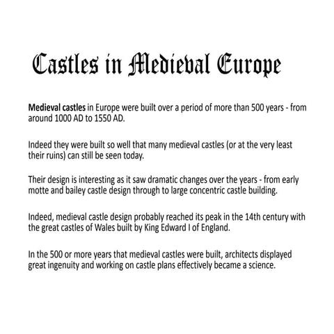 Castles in medieval europe Features and adaptations over time | PPTX