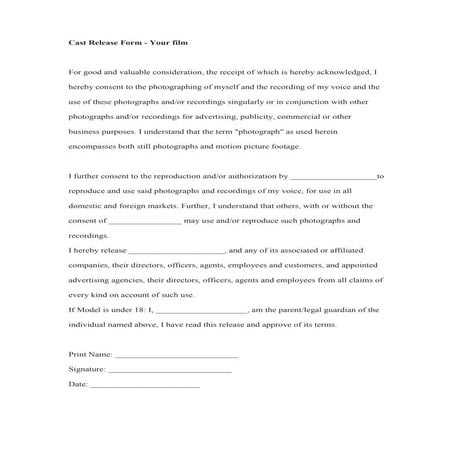 Cast release form | DOCX